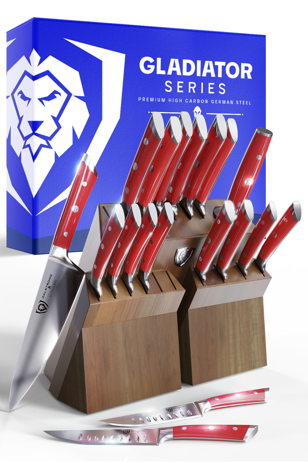 18-piece Colossal Knife Set with Block | Red Handles | Gladiator Serie ...